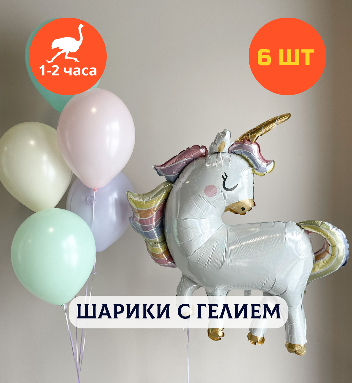 Шарики воздушные на день рождения, воздушные шары с гелием, шары с днем рождения, набор шаров для девочки "Сказочный единорог", Купить шары, 6 шт.