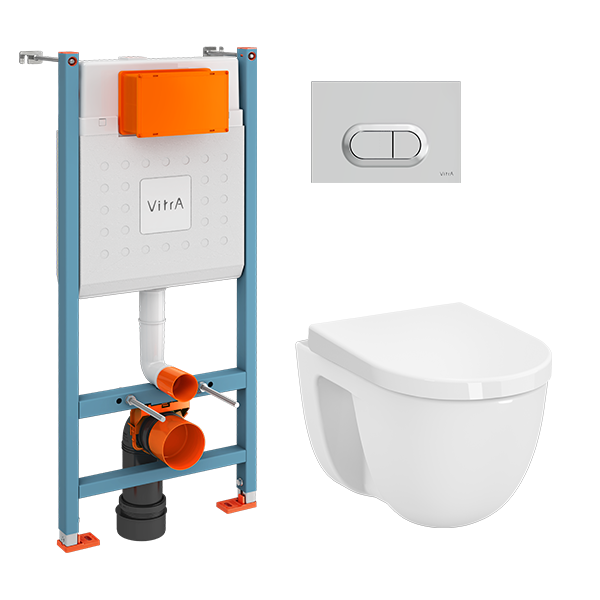 Унитаз подвесной Vitra S40 L-box 9005B003-7211 с инсталляцией, белый, кнопка хром глянцевый