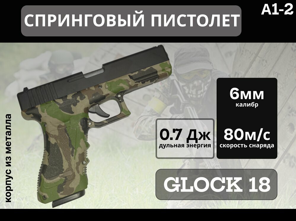 Пистолет Glock 18C страйкбольный спринговый Jungle (Shantou)