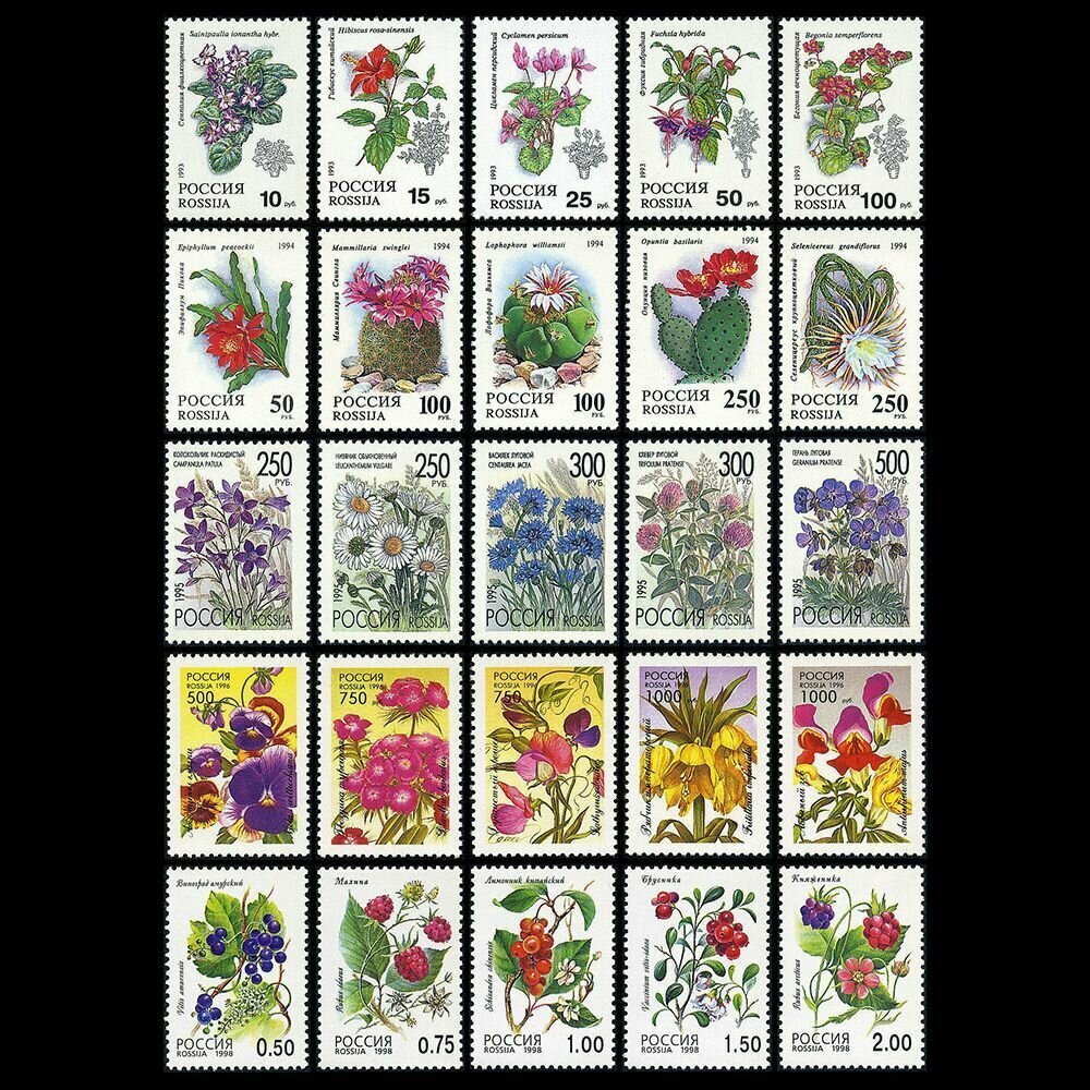 Почтовые марки России. 1993-1998 года. Флора. Цветы. Ягоды. MNH(**)