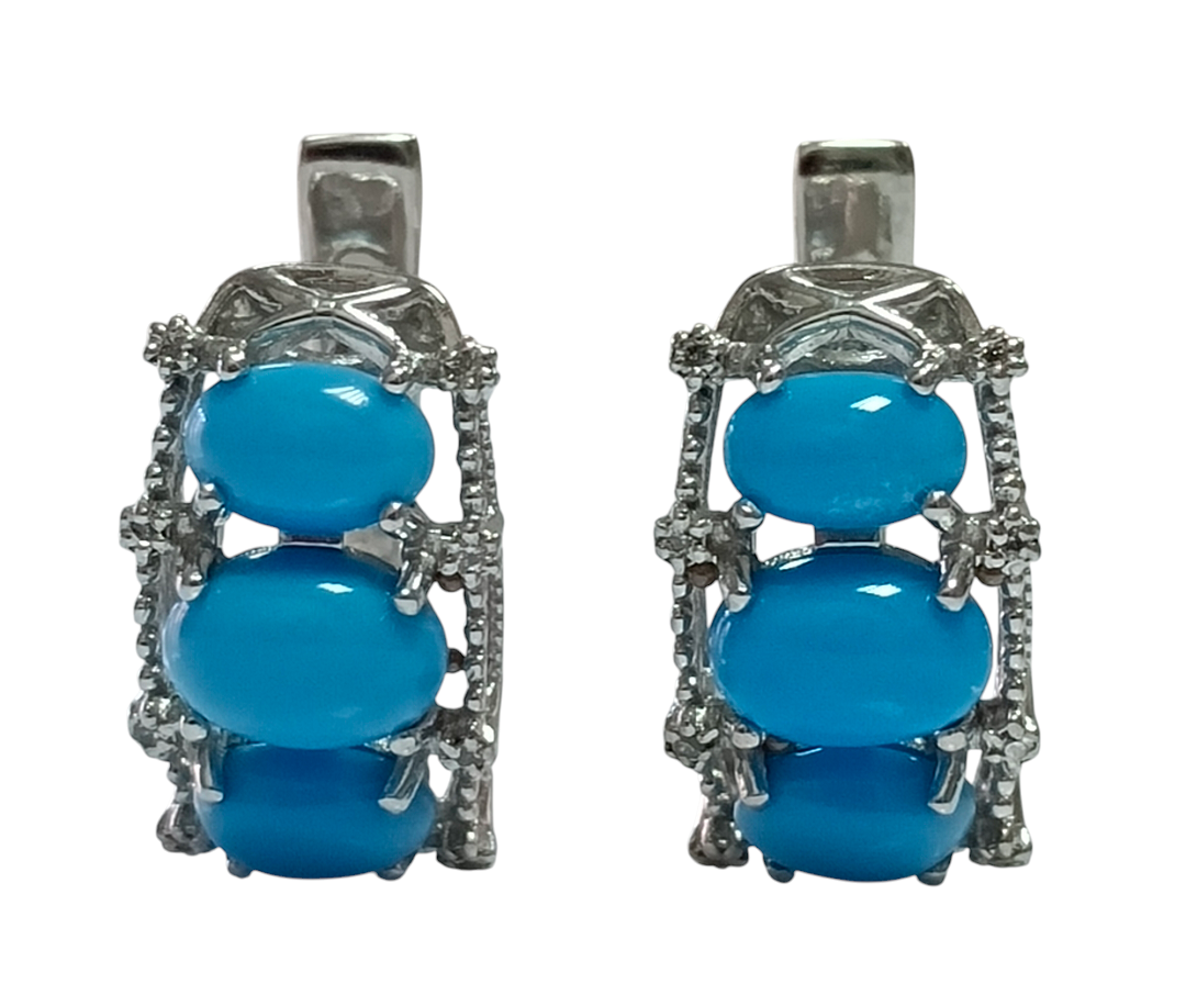 Серьги, серебро, 925 проба, родирование, бирюза синтетическая, фианит