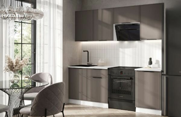 Кухонный гарнитур Николь, 2,1 м, МДФ, ЛДСП, современный стиль, цвет вулканический холст