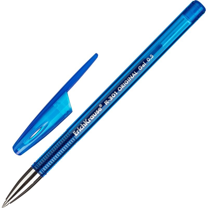 Ручка гелевая Erich Krause R-301 Original Gel, корпус прозрачный, 0,5 мм, линия 0,4 мм, синяя (40318)