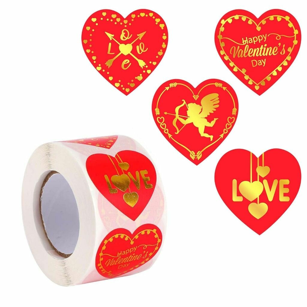 Декоративные наклейки,1-дюймовые сердечки на День святого Валентина наклейки, 1 рулон 500 штук