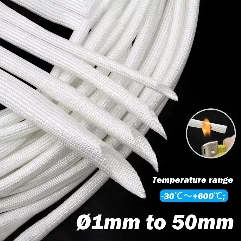 Белый термостойкий кабельный рукав из стекловолокна 1-50 мм 14mm, 5 Metre