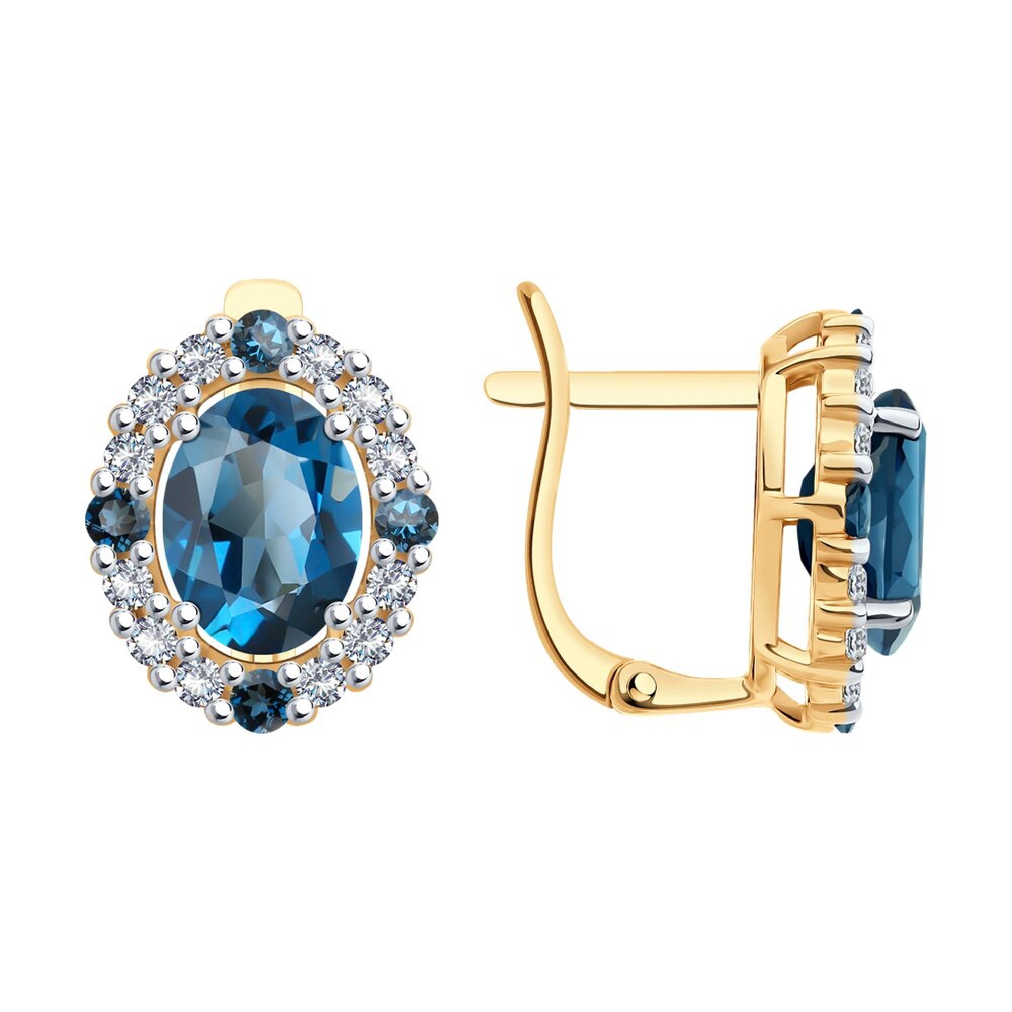 Серьги, красное золото, 585 проба, фианит, Лондон топаз