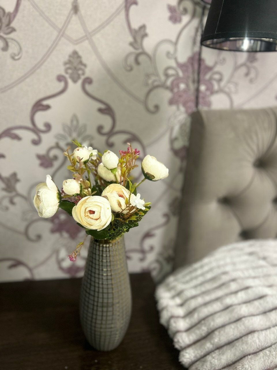 Искусственная роза Holodilova "Пионовидная", ткань, белый, 35см