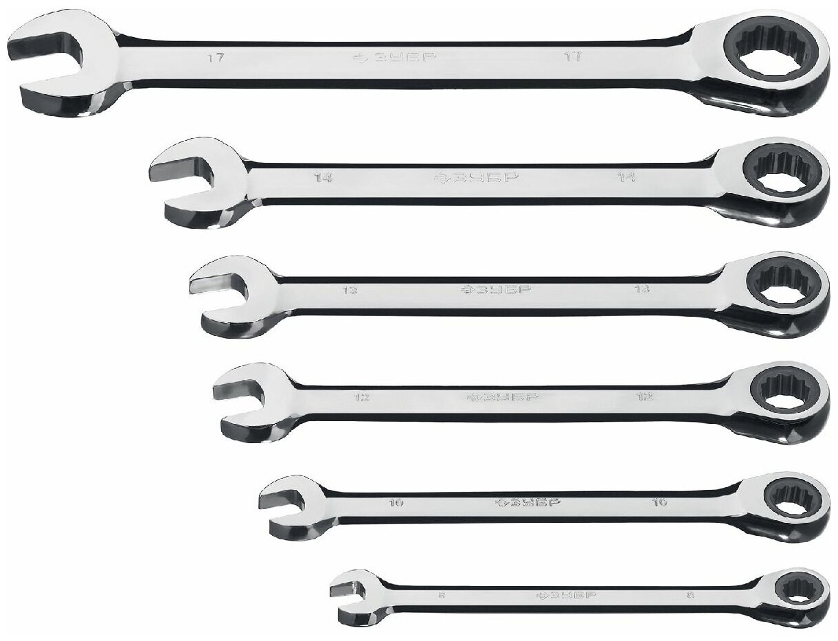 Набор комбинированных трещоточных гаечных ключей ЗУБР Профессионал 6 шт. 8-17 мм (27074-H6_z01)