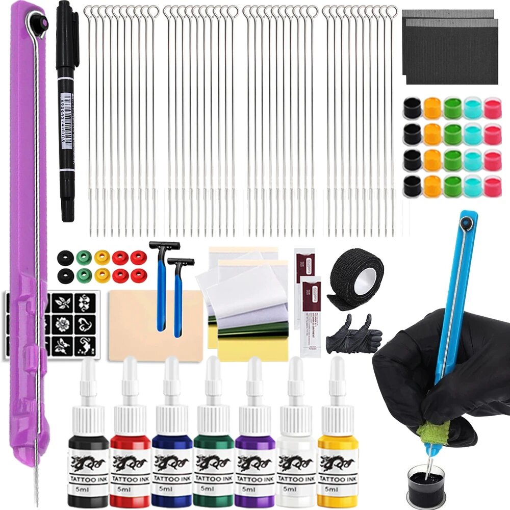 Набор для татуировок Gakonp синий Hand Poke Kit 6