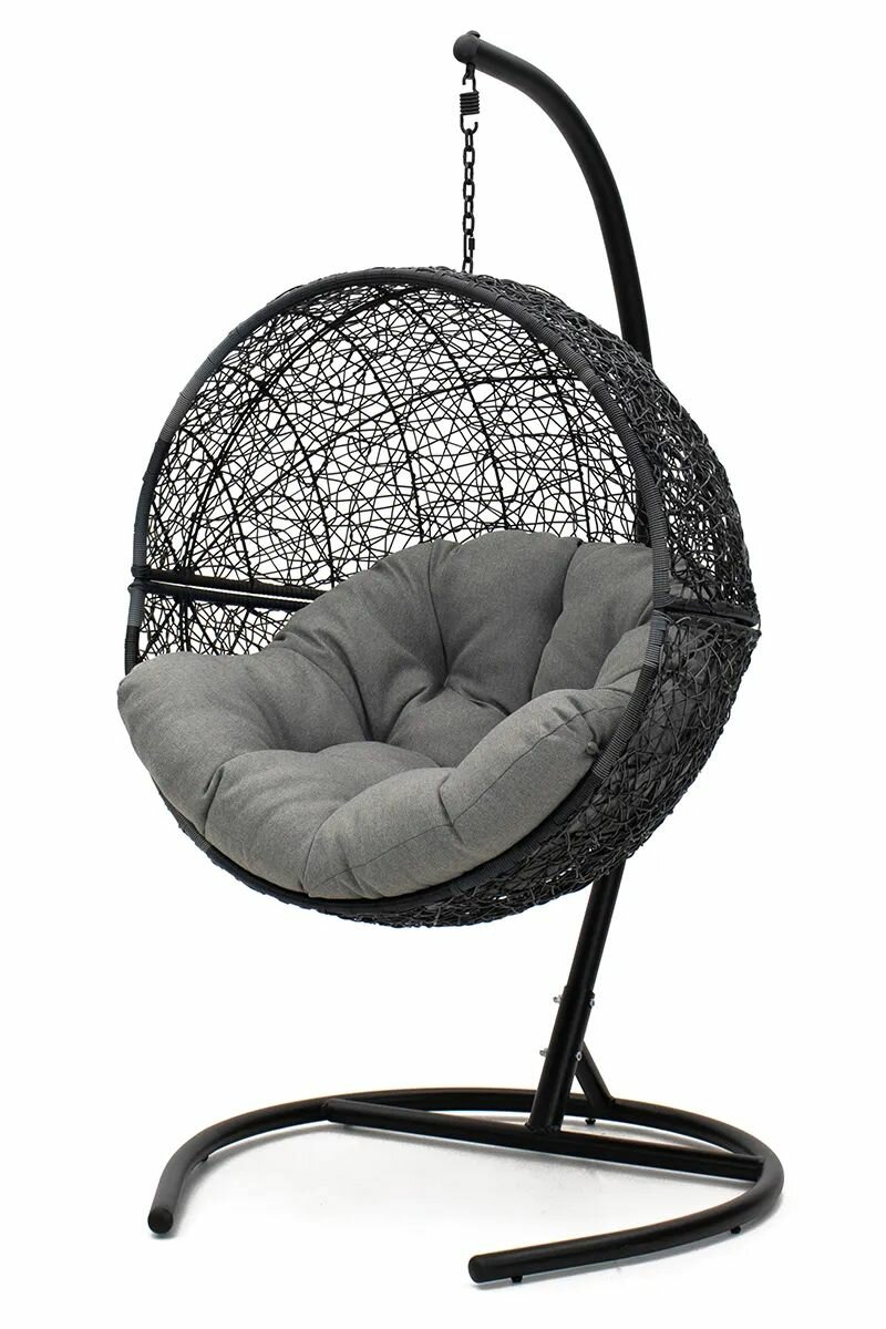 Подвесное кресло KORNERA "Лаунж Premium", искусственный ротанг графит, подушка серая