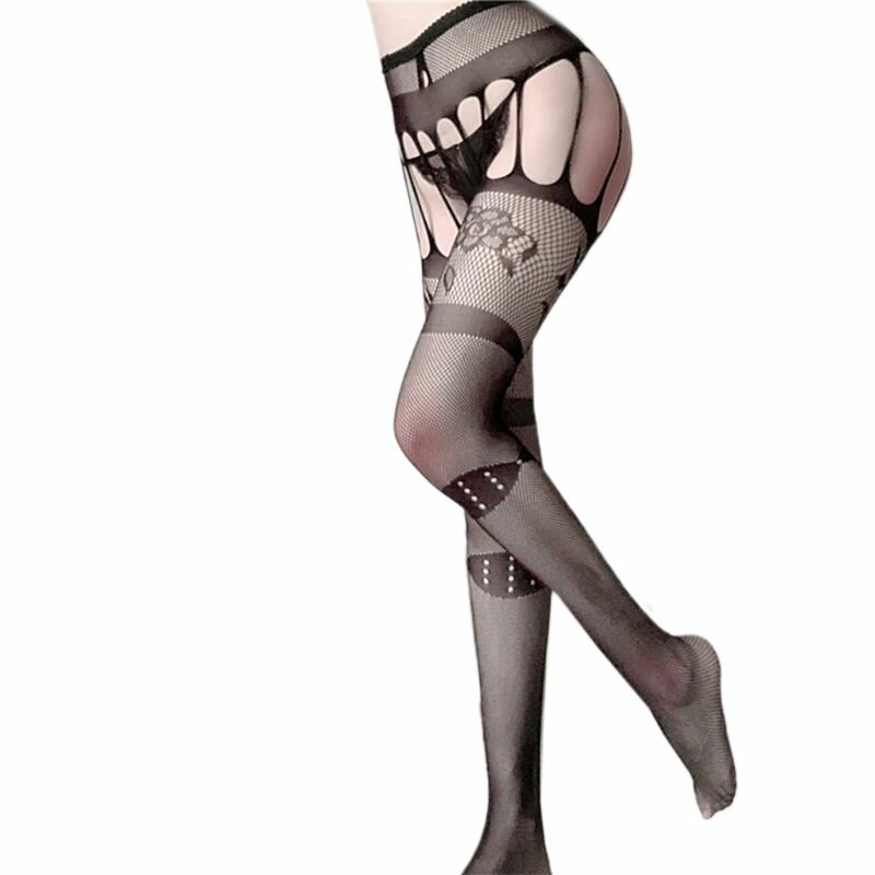 Женские сексуальные ажурные колготки в полоску с открытой промежностью, жаккардовые прозрачные на подтяжках