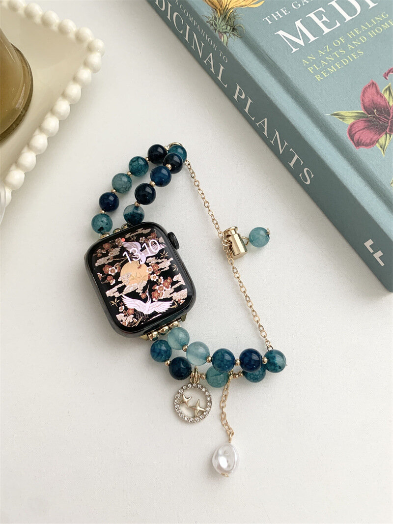 Браслет, натуральный агат, голубой, 42-49 мм