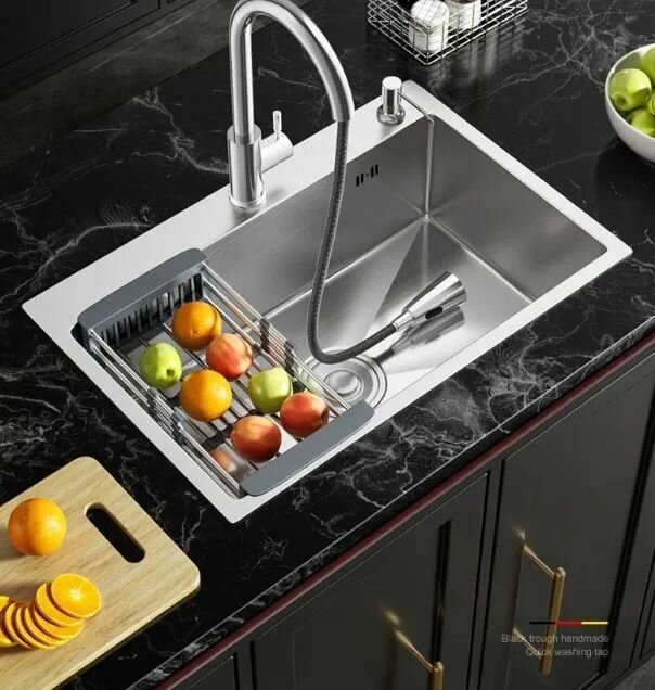 Мойка для кухни из нержавеющей стали X M 50*45 см Кухонная раковина с круглым сливом. Цвет сатин В комплекте сифон, дозатор для мыла, решетка/коландер для овощей.