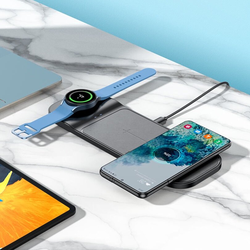 Беспроводное зарядное устройство для Samsung, Hoco CQ6 Power 3-in-1 Wireless fast charger, Total 23W, Черный
