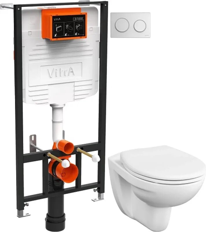 Комплект унитаз VitrA S10 9842B003-7206 и инсталляция с клавишей смыва хром глянцевый
