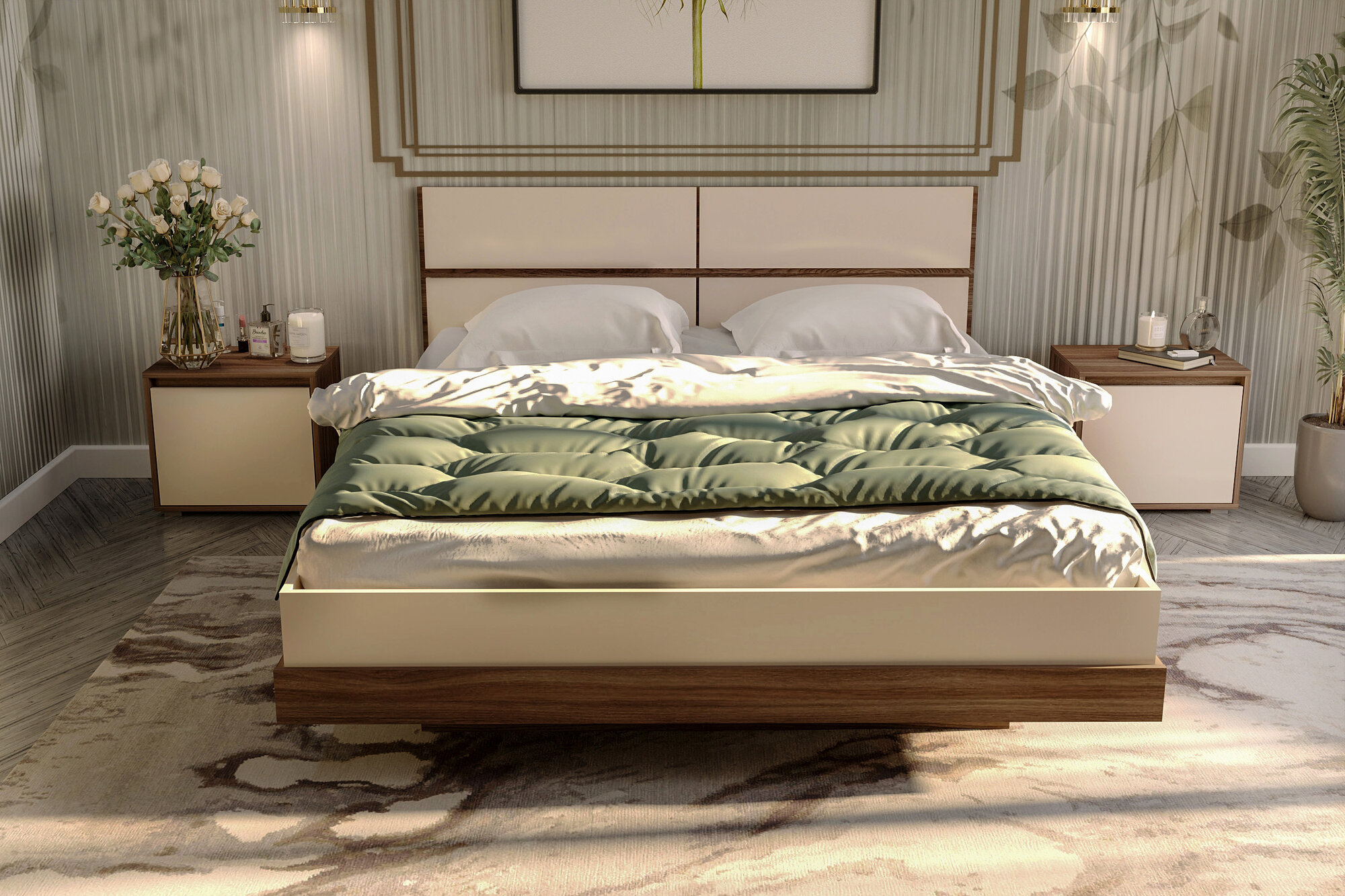 Кровать двуспальная Ника 1,6 Шимо Тёмный/Кашемир