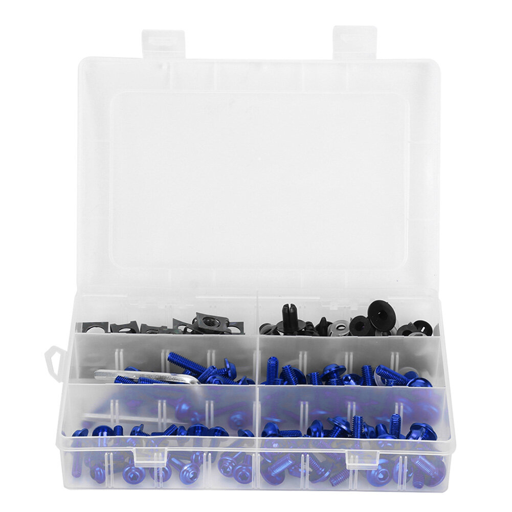Комплект из 173 болтов для крепления обтекателя мотоцикла, ветрового стекла и кузова, винты, гайки и крепежные детали для мотоцикла, синий.