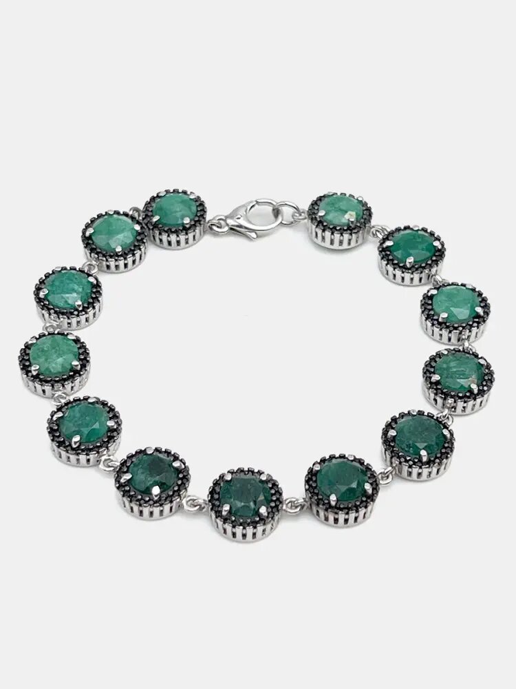 Браслет, серебро, 925 проба, родирование, изумруд, шпинель