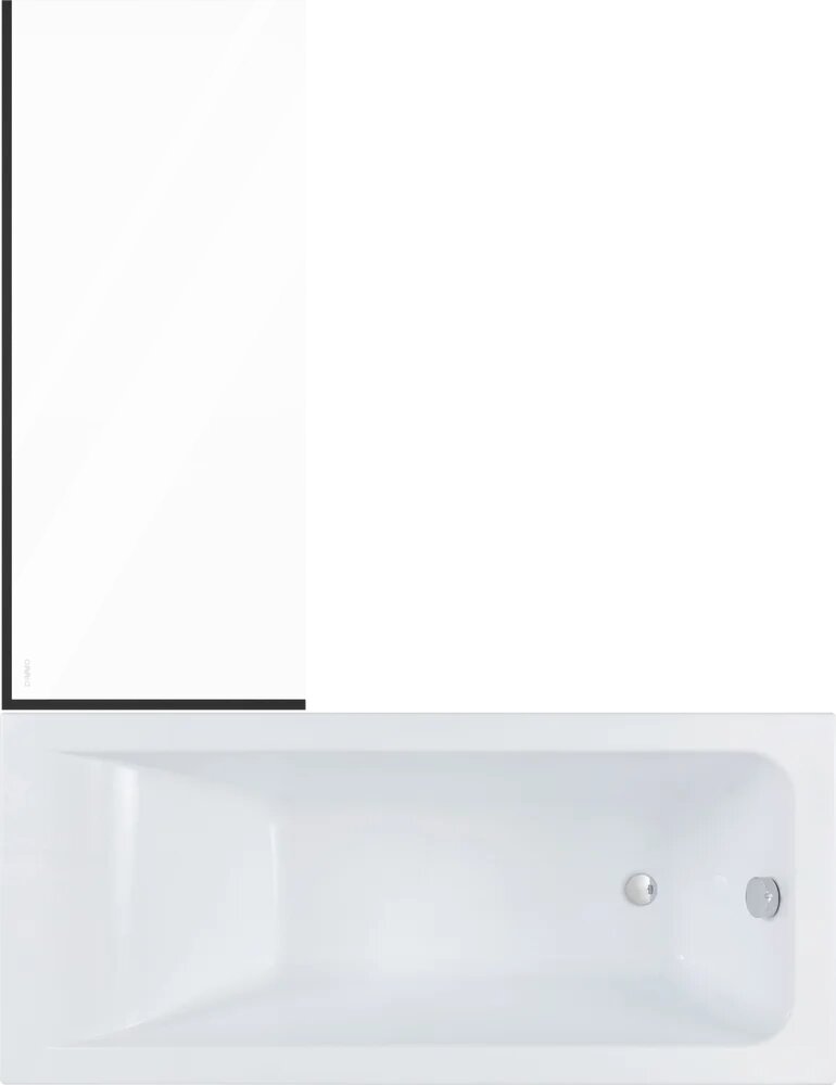 Комплект Акриловая ванна STWORKI Стокгольм 170x75 см, встраиваемая, белая, с каркасом / Шторка DIWO Анапа неподвижная, 70х140, профиль черный матовый, прозрачное стекло