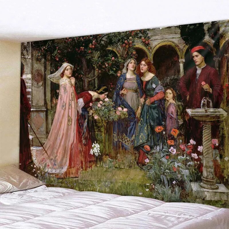Гобелен "Донте и его муза" 90x75 см, синий