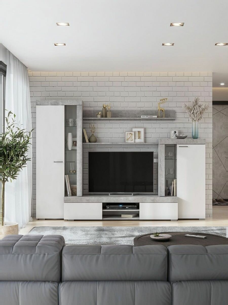 Гостиная МГ5 цемент светлый/белый