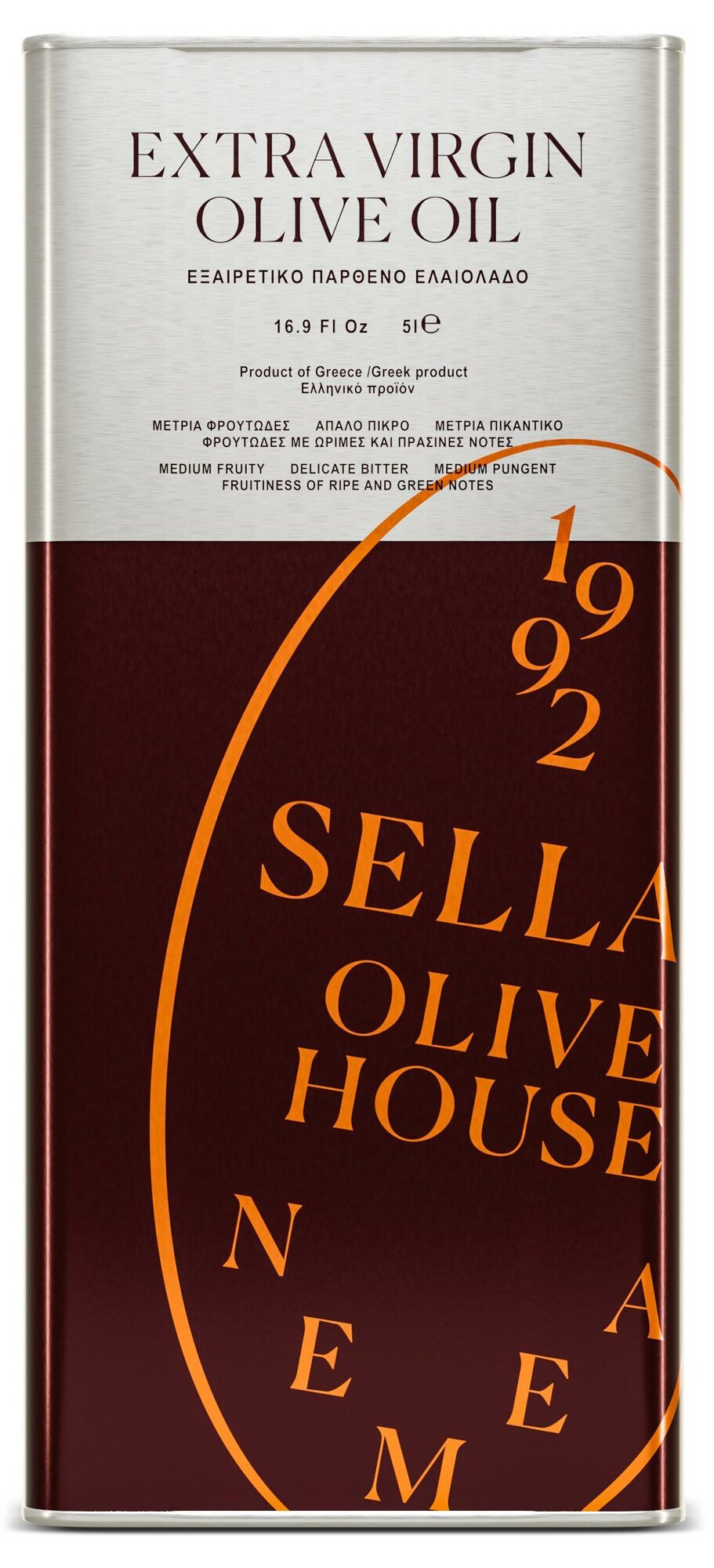 Оливковое масло 5л Sellas (Греция, Пелопоннес, Extra Virgin, жесть)