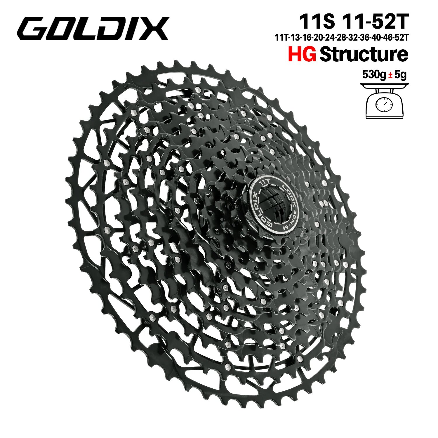 GOLDIX Ультралегкая кассета для горного велосипеда, 11 скоростей, черная