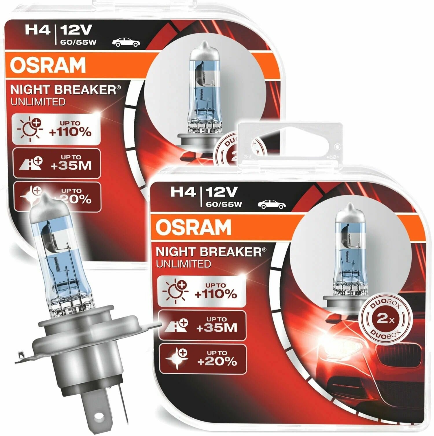 Галогеновые Лампы Н4 12V 60/55W +110% яркости NIGHT BREAKER UNLIMITED OSRAM