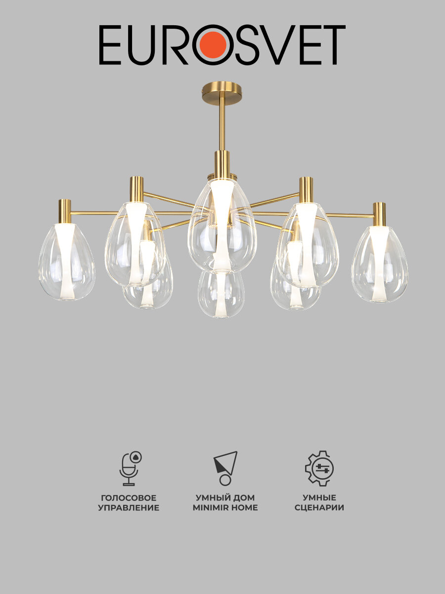 Умная люстра / Потолочный светильник с управлением по WI-FI Eurosvet Magma 60175/8 Smart Умный дом, цвет латунь