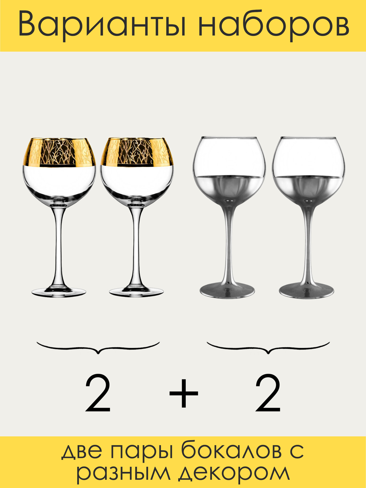 Набор стеклянных бокалов для вина PROMSIZ сюрприз / 280 мл, 4 шт.