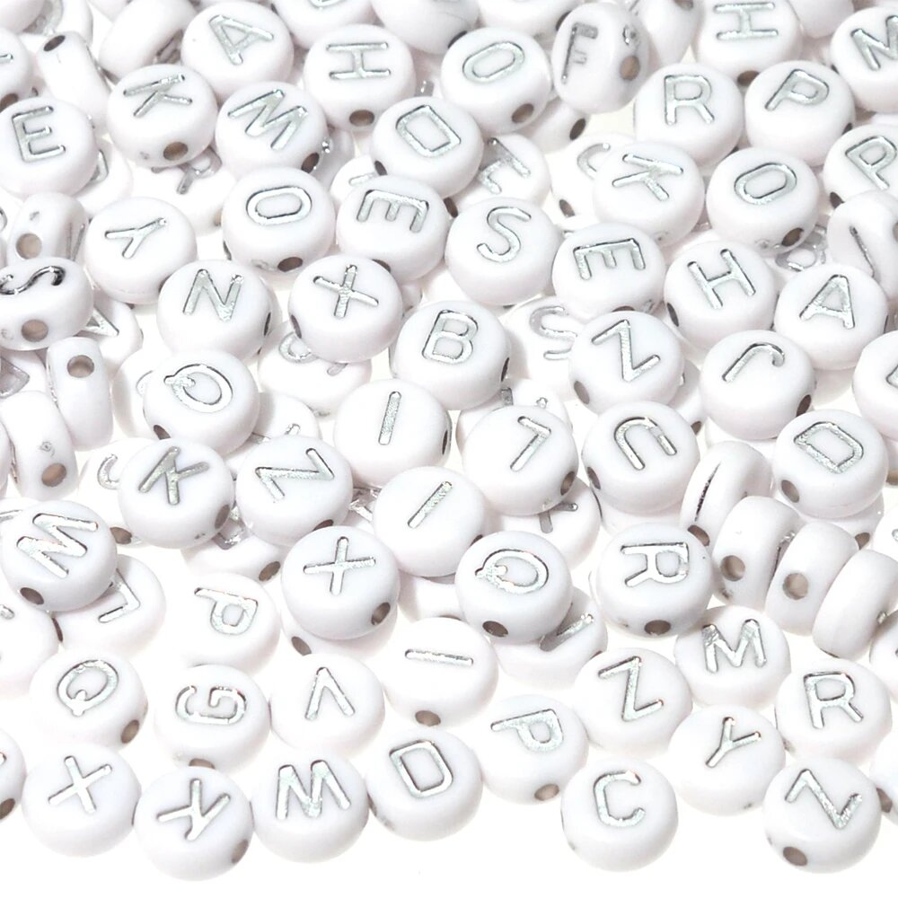 Акриловые бусины с буквами 7x4 мм, черные и белые, 500 шт Белый, 100Pcs, style 8