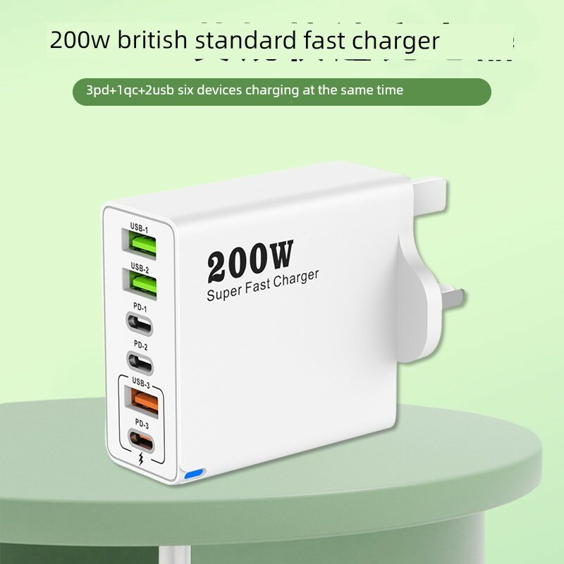 Адаптер для сверхбыстрой зарядки мощностью 200 Вт, многопортовый USB-адаптер, зарядное устройство стандарта