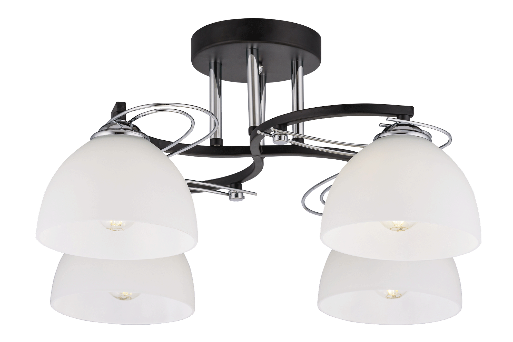 Люстра потолочная черный + хром с матовыми плафонами на 4 лампы E27