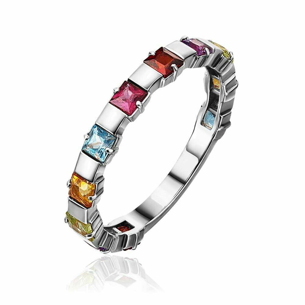 Кольцо, белое золото, 585 проба, родирование, цитрин, топаз, аметист, хризолит, родолит, гранат