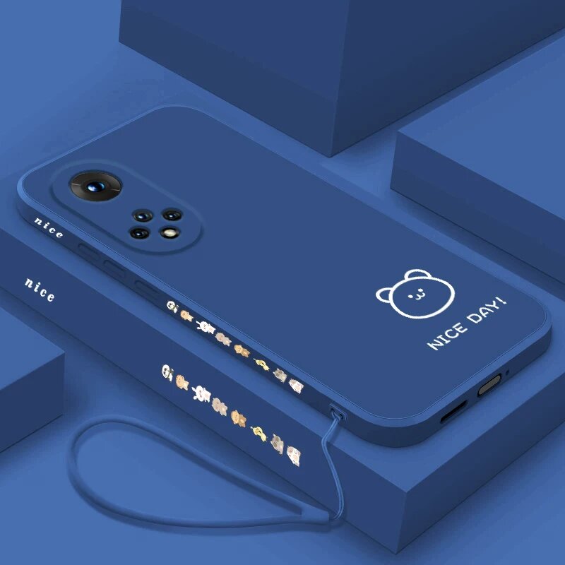 Чехол из жидкого силикона для Honor 50 SE, сапфирово-синий с рисунком медвежонка, ультратонкий ударопрочный защитный
