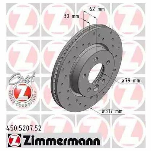 Диск тормозной Zimmermann 450520752 для Land Rover Discovery III, IV, Range Rover Sport