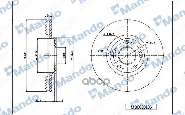 Диск тормозной передняя ось 300*28*47 2 вентилируемый HYUNDAI Mando арт. mbc030186