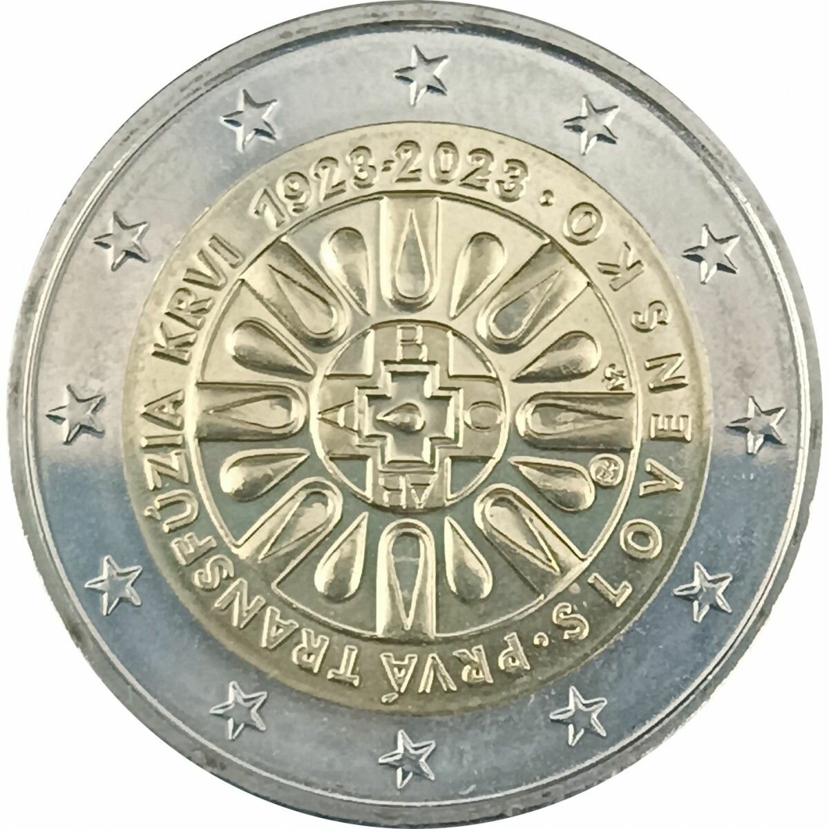2 евро 2023 Словакия 100 лет Первому переливанию крови UNC
