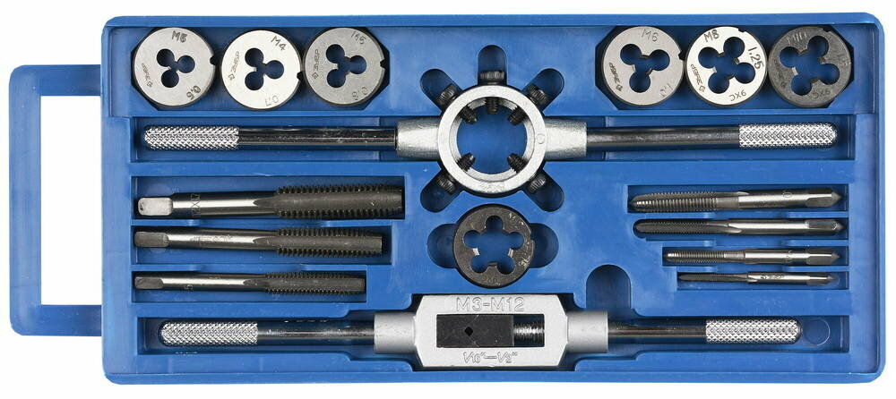 ЗУБР 16 предм, сталь 9ХС, набор метчиков и плашек в пластиковом боксе (28122-H16)