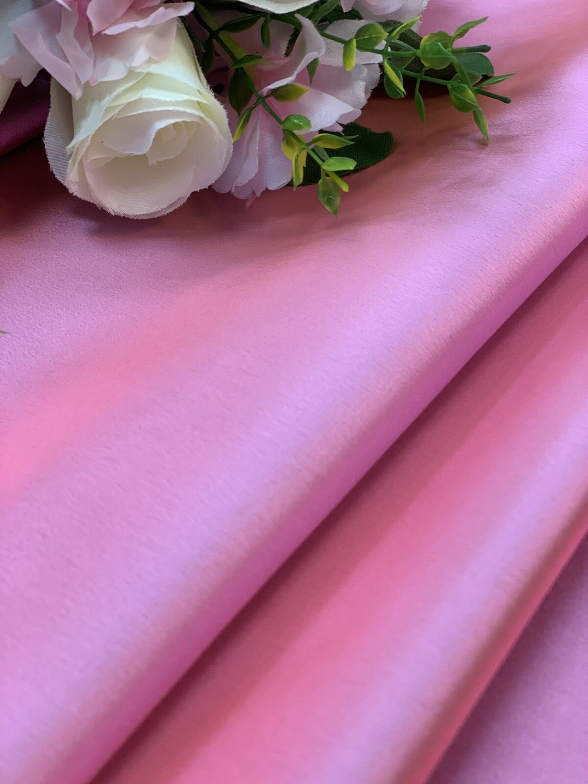 Ткань для шитья Атлас стрейч матовый розовый , п/э -95%, 5 % эл, Италия ,1,0 м х 140 см