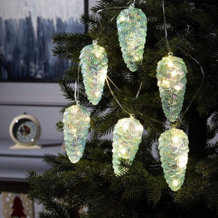 Luazon Lighting Гирлянда «Нить-грозди» 230 см, нить прозрачная, «Шишки», 30 LED, 4.5 В, батарейки ААх3 (нет в комплекте), свечение тёплое белое