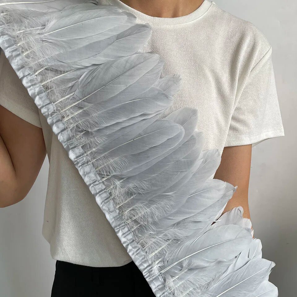 Гусиное перо белая бахрома 2 метра Белый, grey