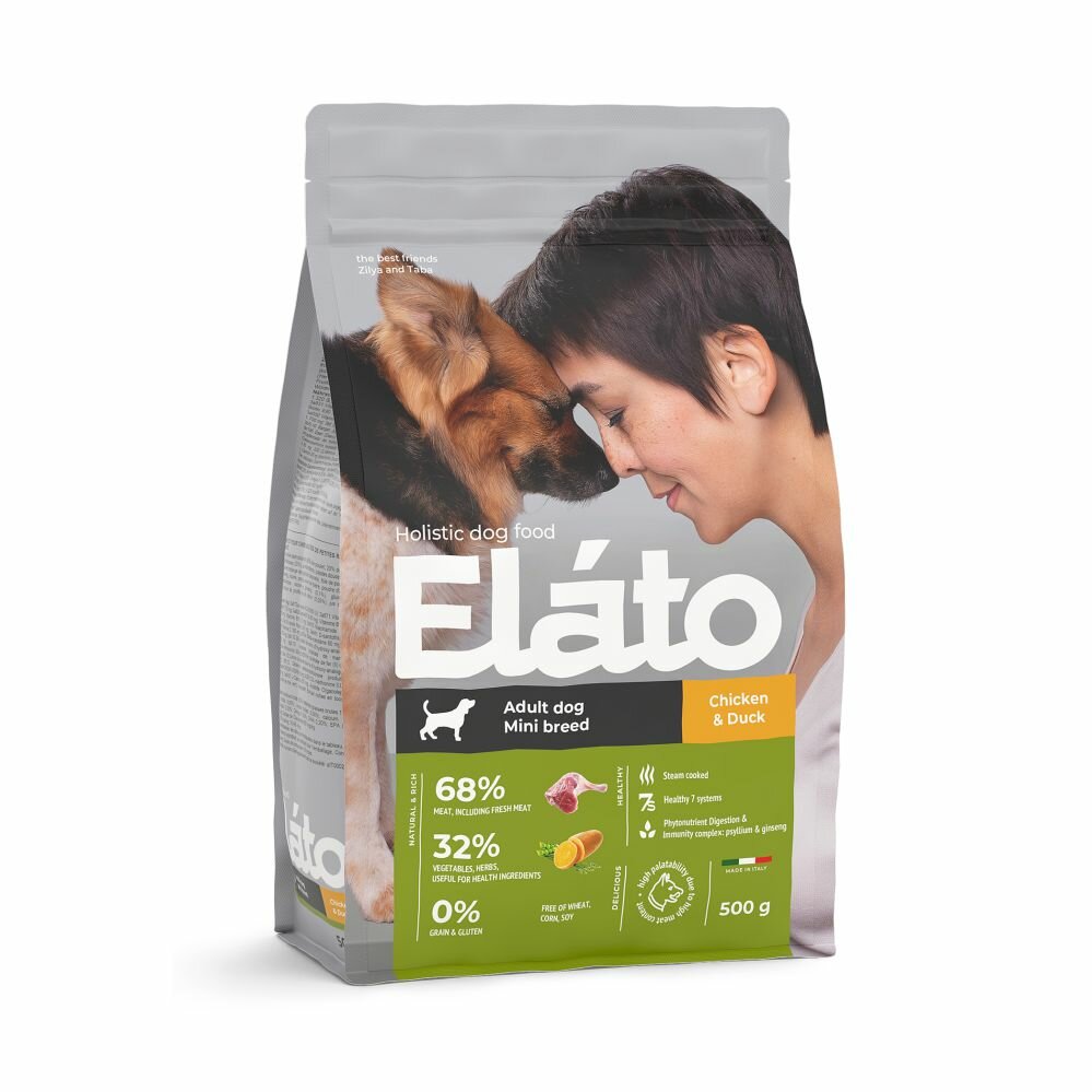 Корм Elato Holistic для взрослых собак мелких пород с курицей и уткой, 500 г