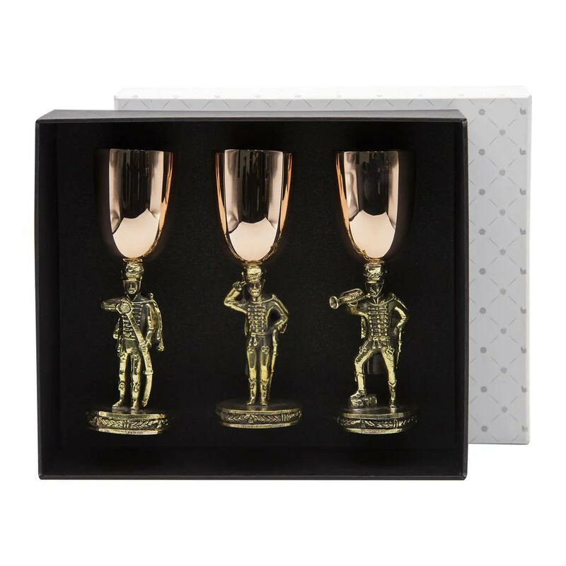 Кольчугинский мельхиор Набор из 3 рюмок "Аты-Баты" медь-латунь с чернением (КМ17520306)