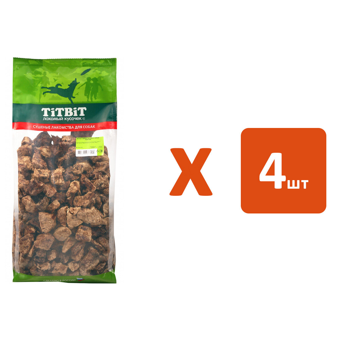 Лакомство TIT BIT лакомый кусочек для собак легкое говяжье 500 гр (1 шт х 4)