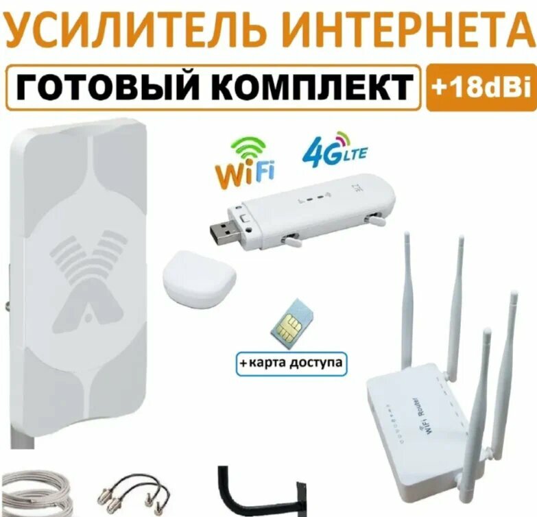 Готовый комплект для усиления мобильного 3G 4G LTE интернета на даче, за городом с мощной 3G 4G антенной Antax Agata-2F mimo 17dBi