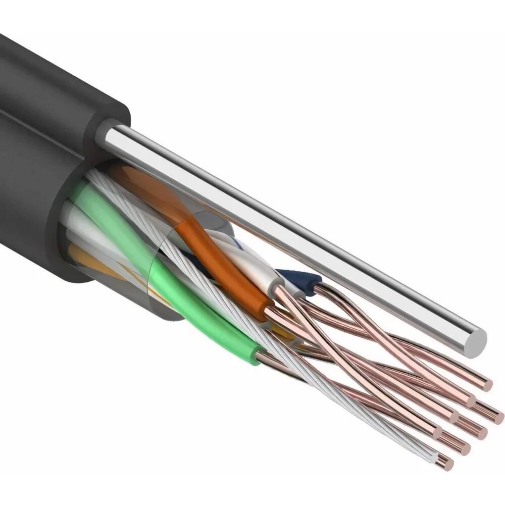 Кабель витая пара REXANT UTP 4PR 24AWG, CAT5e, наружный, внешний, с тросом, бухта 305м 01-0046