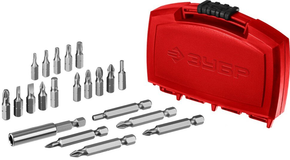 Набор ЗУБР: Биты "МХ-21", CR-V, с магнитным адаптером, в компактном ударопрочном боксе