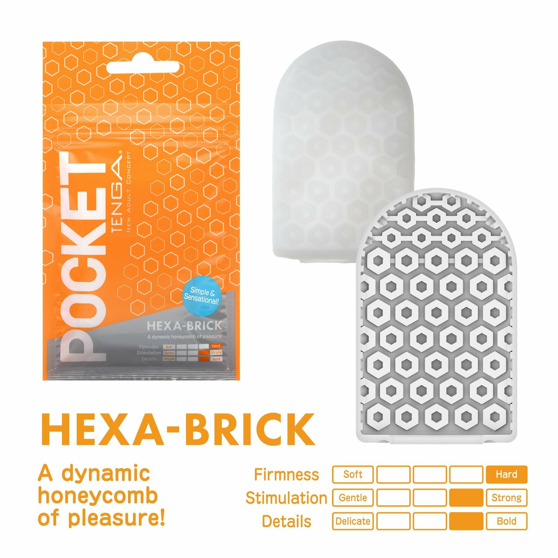 Мастурбатор Tenga Pocket Hexa-Brick, термопластичная резина, с эффектом смазки, белый