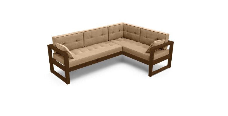 Угловой диван правый DEmoku Д-4 ЭТБ-Т (цвет экокожи: бежевый, цвет дерева: темный дуб), 212х160х79 см